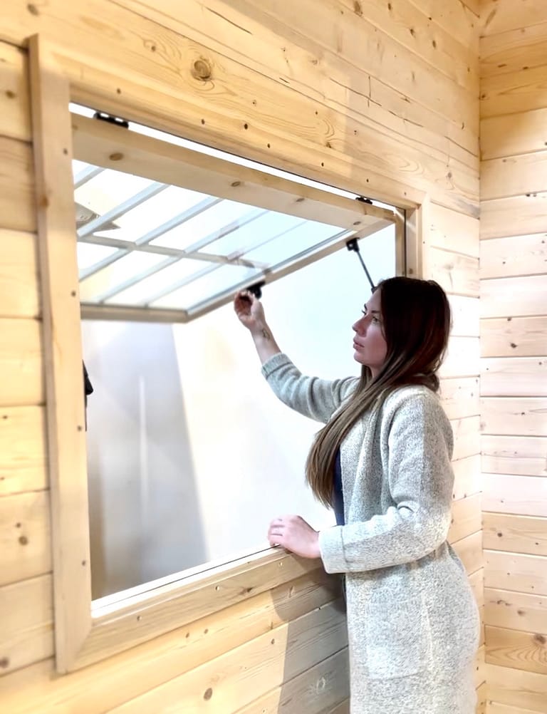The Flip-Up Pass Thru Window™ Upgrade - Sawmill Structures™